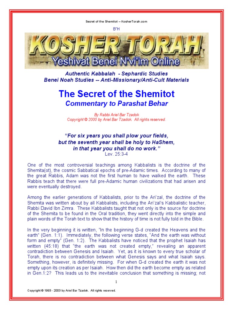 The Secret of The Shemitot: Commentary To Parashat Behar | PDF | Kabbalah | Zohar