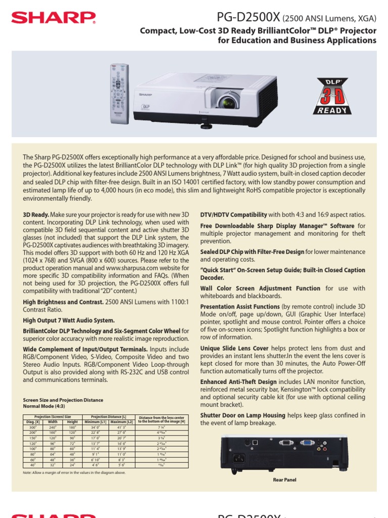 Sharp Projector Spec 5393 | PDF | Film And Video Technology | Display ...