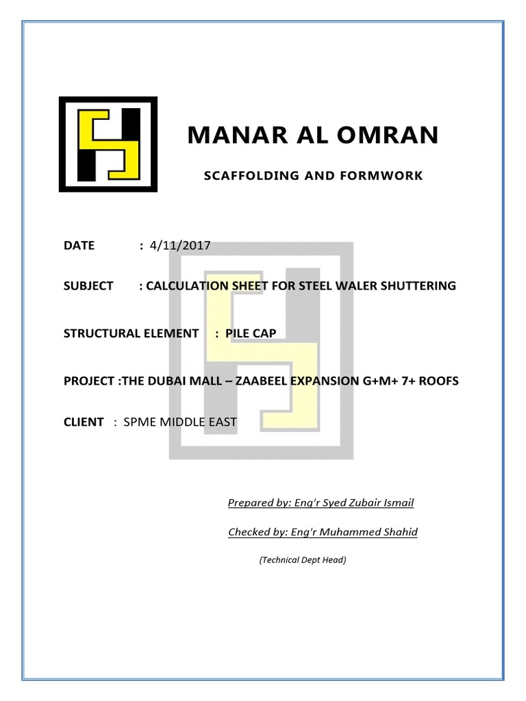 Pile Cap Shuttering Calculation for Dubai Mall | PDF | Bending | Beam ...