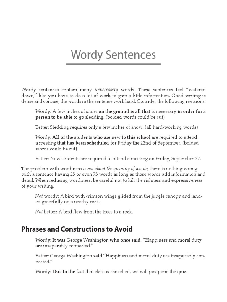 Wordy Sentences: Phrases and Constructions To Avoid | PDF