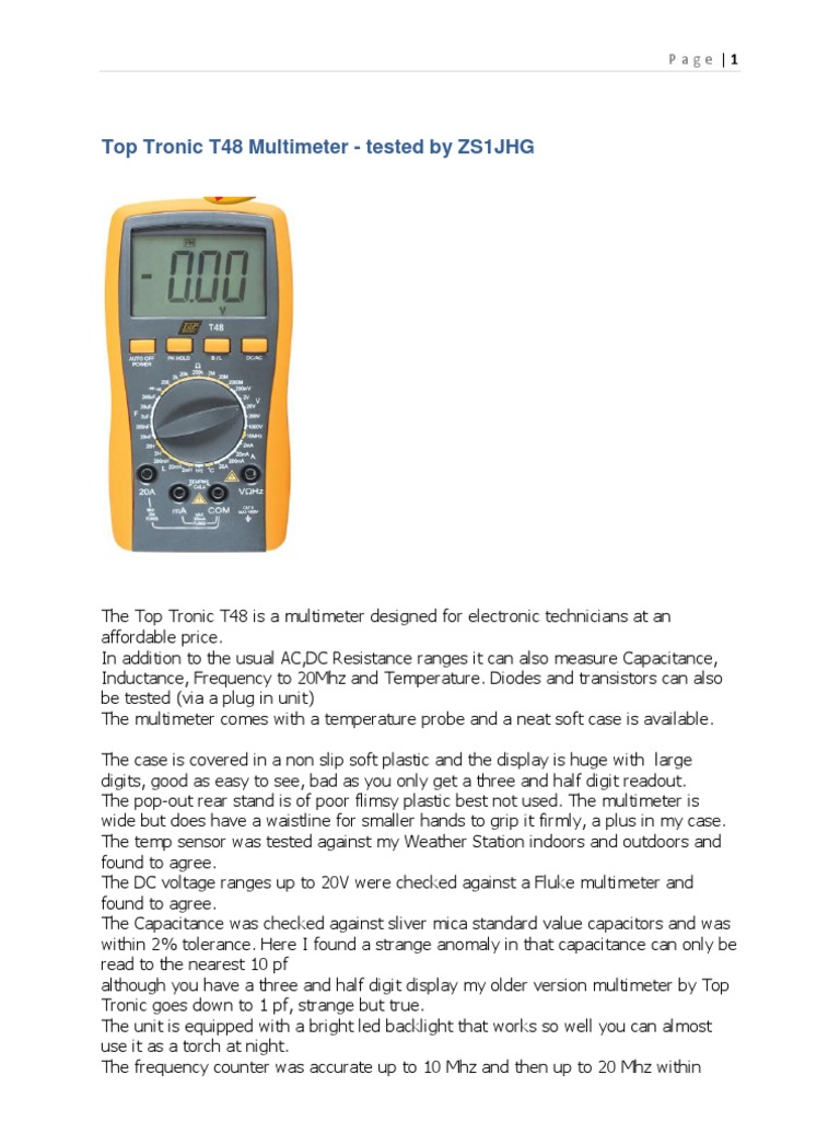 Top Tronic T48 Multimeter Review | PDF | Technology & Engineering
