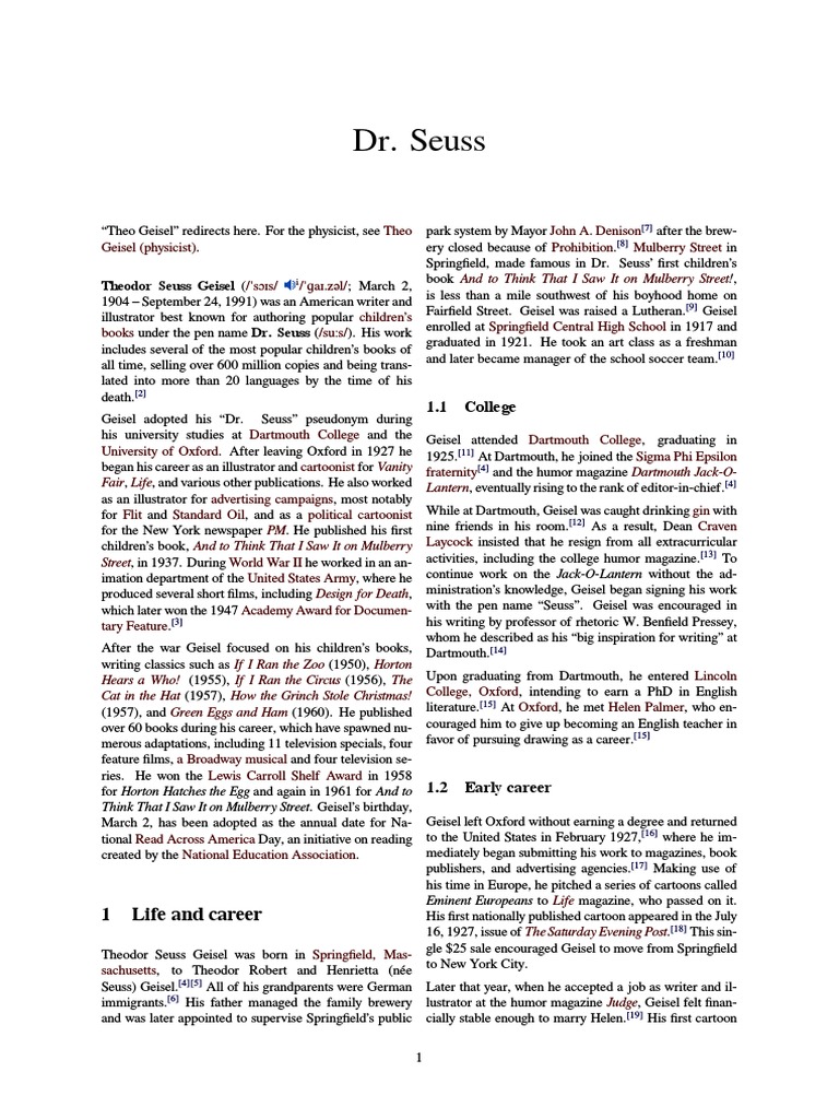 Dr. Seuss | PDF | Dr. Seuss