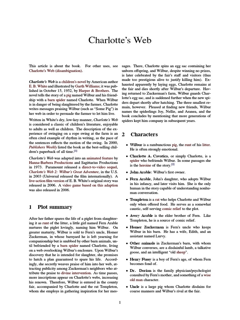 Charlotte's Web: 2 Characters | PDF | Leisure