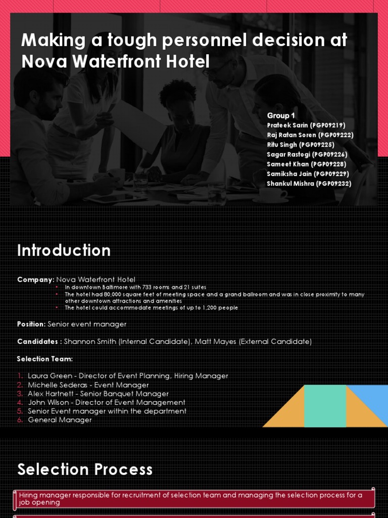 Making A Tough Personnel Decision at Nova Waterfront Hotel: Group 1 ...