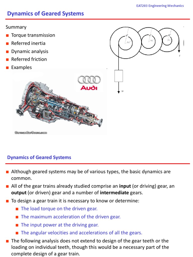 Dynamics of Geared Systems: Torque Transmission Referred Inertia ...