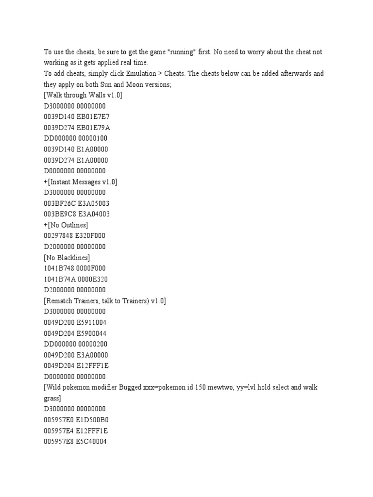 Pokemon Sun Cheats | PDF