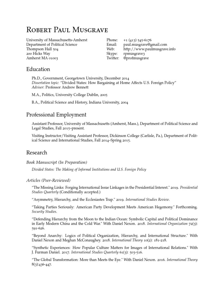 Current CV 2019 | Political Science | The United States