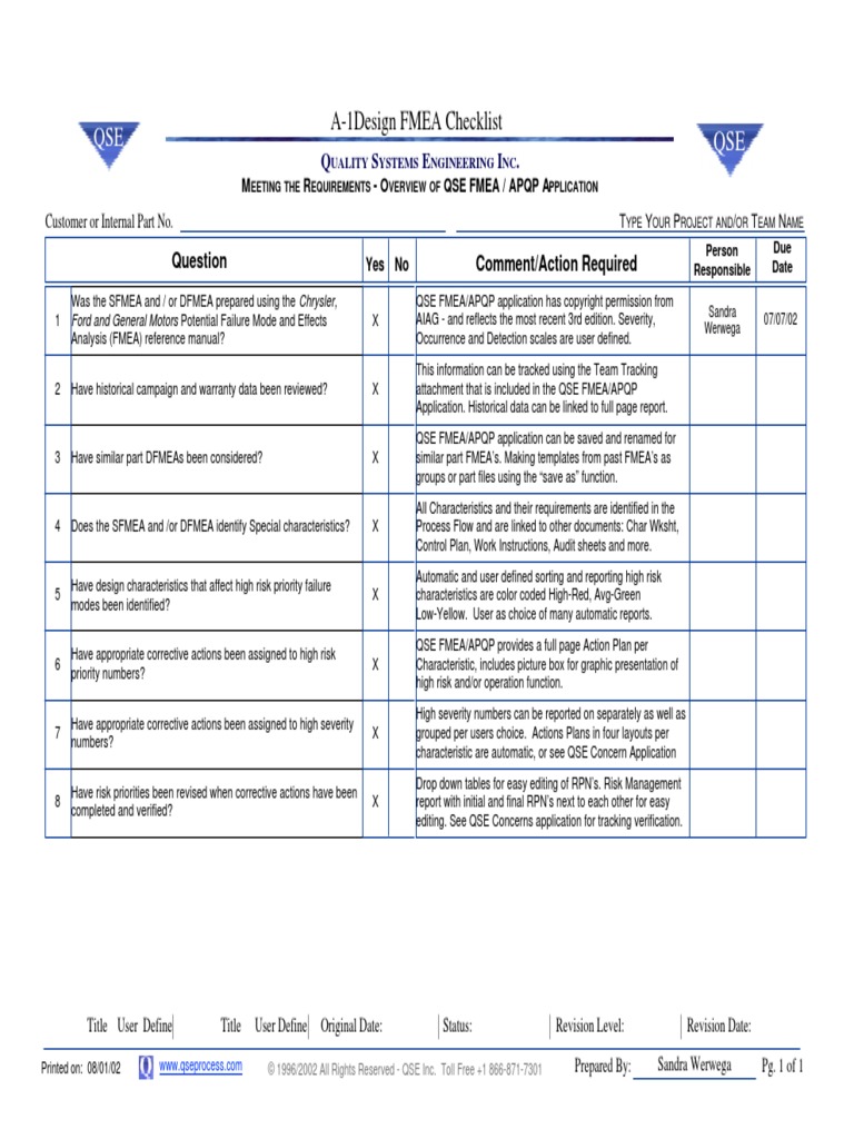 SFMEA Check List | PDF | Specification (Technical Standard) | Engineering