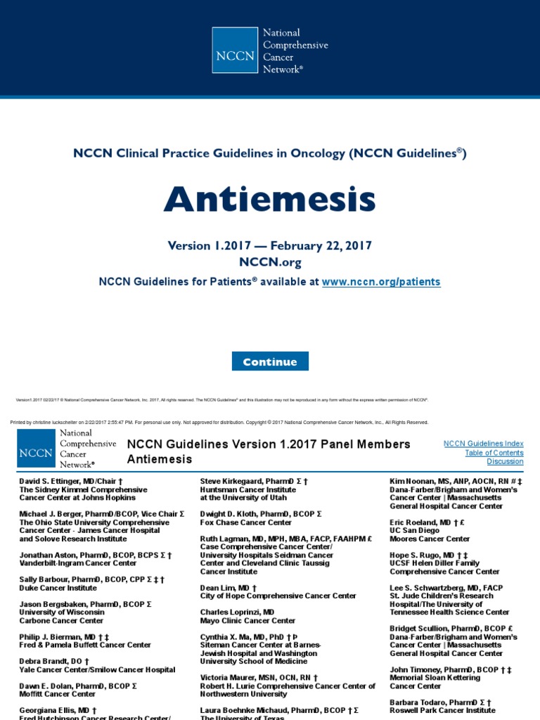 NCCN Guidelines Antiemesis v1.2017 | PDF | Vomiting | Nausea