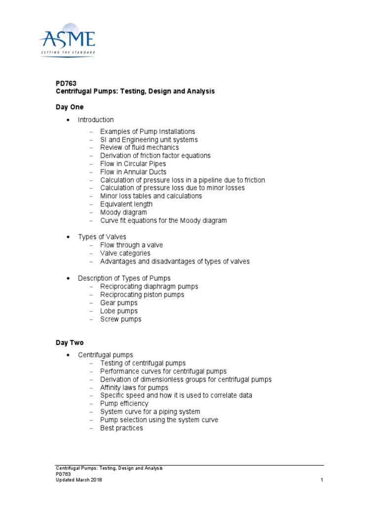 ASME Pump Design Course | PDF | Pump | Continuum Mechanics