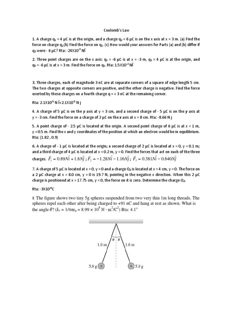 Coulomb's Law Practice Problems | PDF | Science & Mathematics