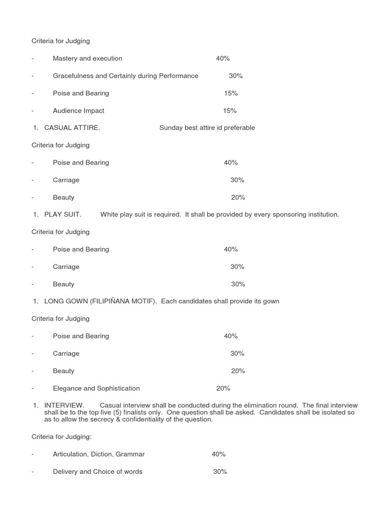 Pageant Judging Form