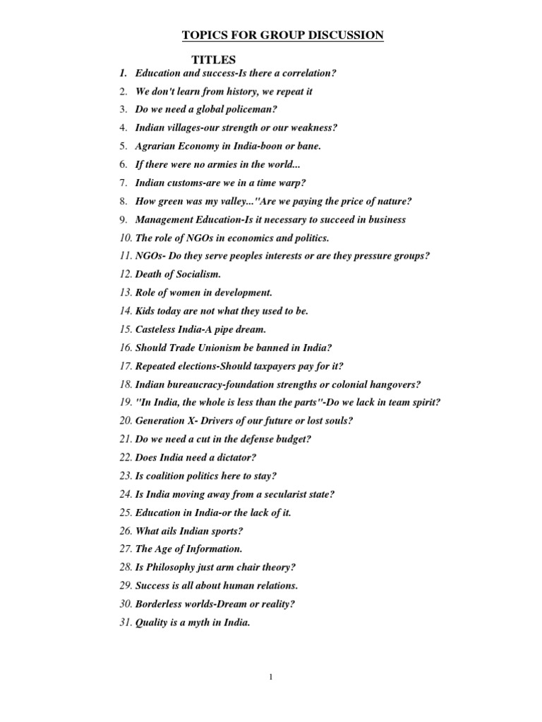 Engaging Topics for Group Discussion | PDF | Non Governmental ...