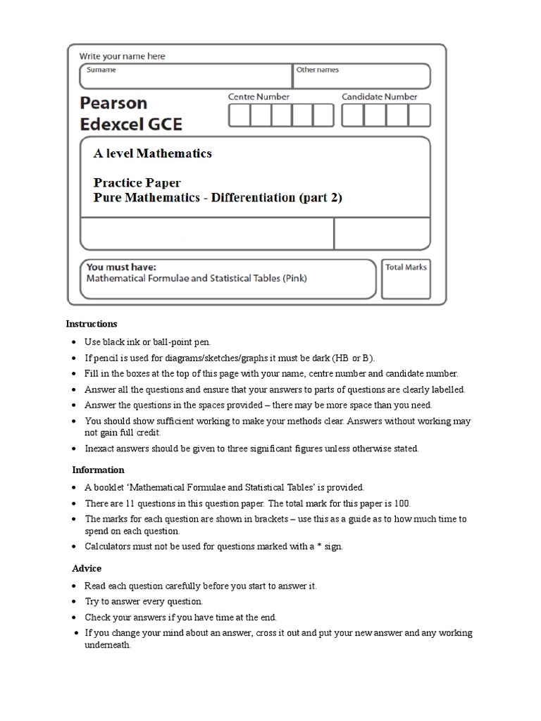 A Level Mathematics - Practice Paper - 7.2 - Differentiation (Part 2 ...