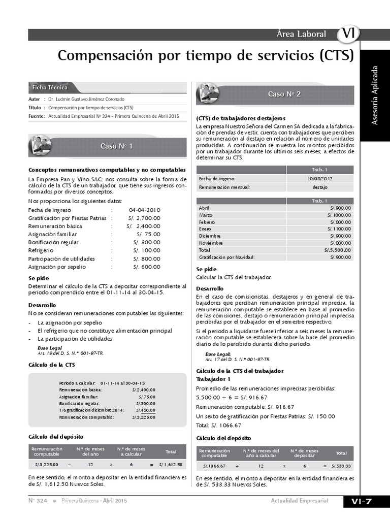 Caso Practico Calculo CTS 2015 PDF | PDF | Salario | Economias