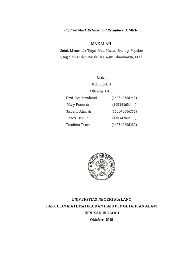 Metode Capture Mark Release Recapture | PDF
