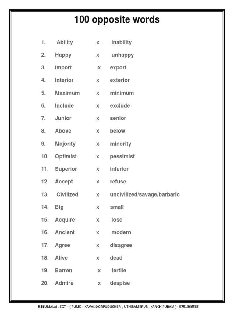 100 Opposite Words-1 PDF | PDF