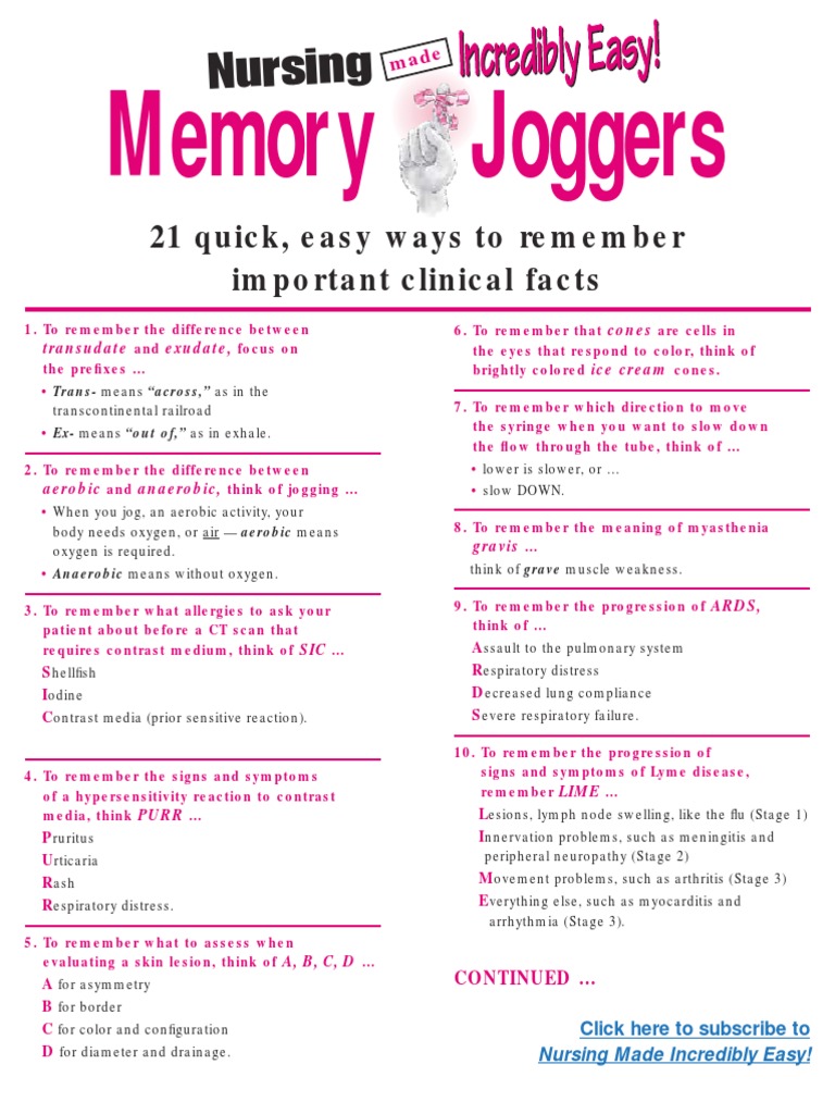 Nursing Memory Joggers PDF | PDF | Respiratory System | Weakness