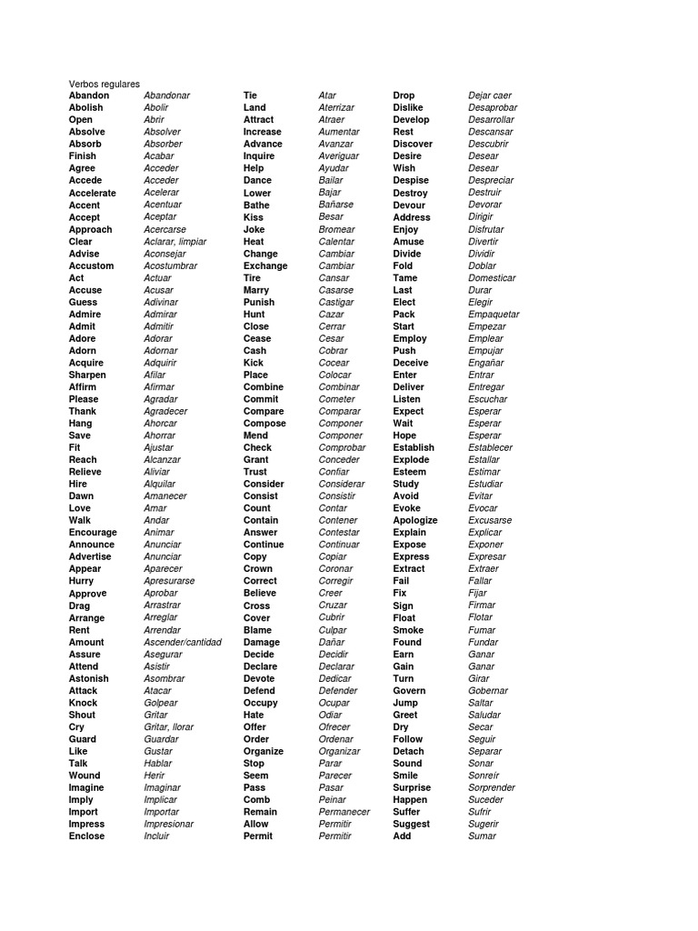 Regular Verbs in Spanish | PDF