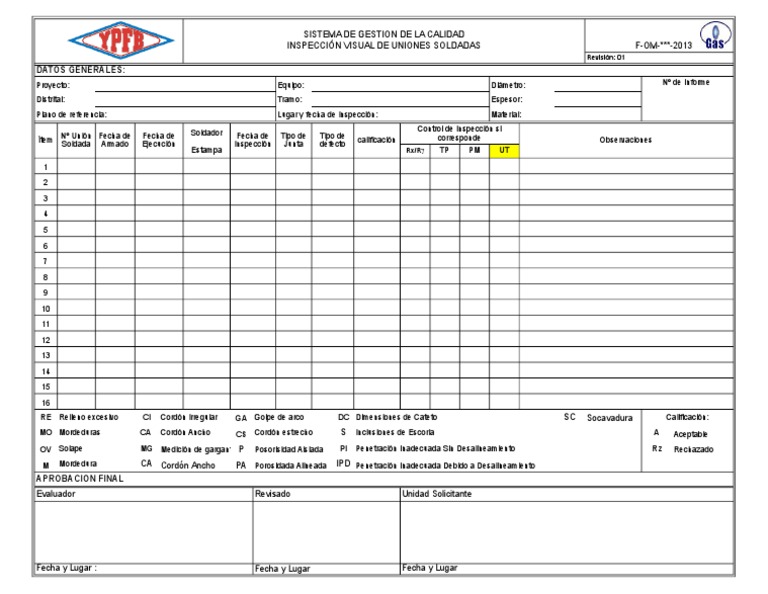 Copia de 07_FORMATO INSPECCION VISUAL DE SOLDADURAS.xls | Metalurgia ...