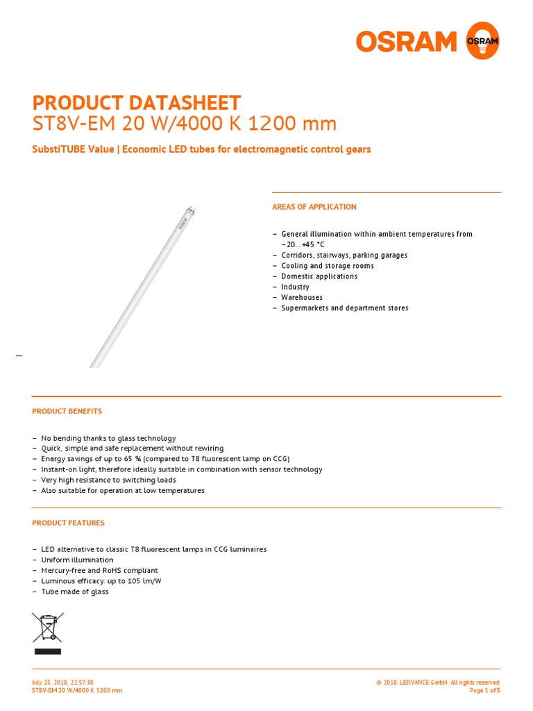 Tubo Led - Osram | PDF | Incandescent Light Bulb | Fluorescent Lamp