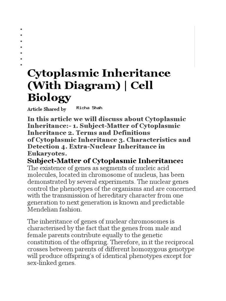 Cytoplasmic Inheritance Explained with Diagram and Examples | PDF ...
