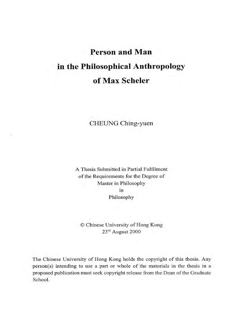 Person and Man in The Philosophical Anthropology of Max Scheler | PDF ...