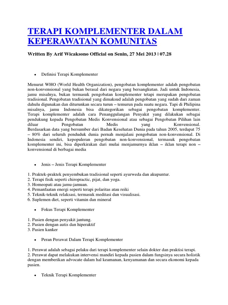 Terapi Komplementer Dalam Keperawatan Komunitas | PDF