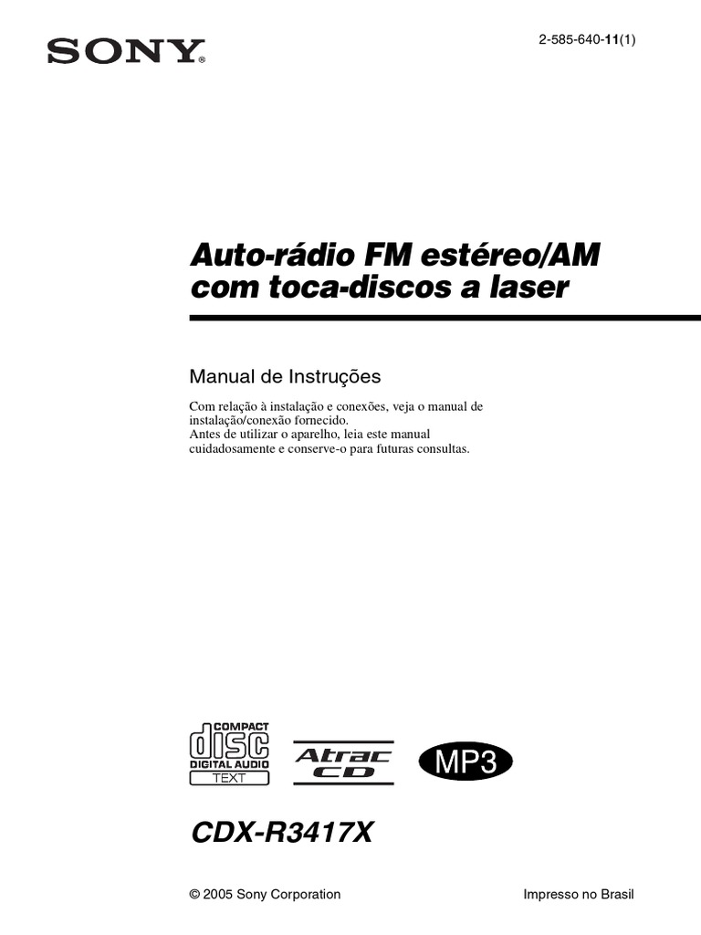 Manual Do Sony CDX-R3417X | PDF | Disco compacto (CD) | MP3
