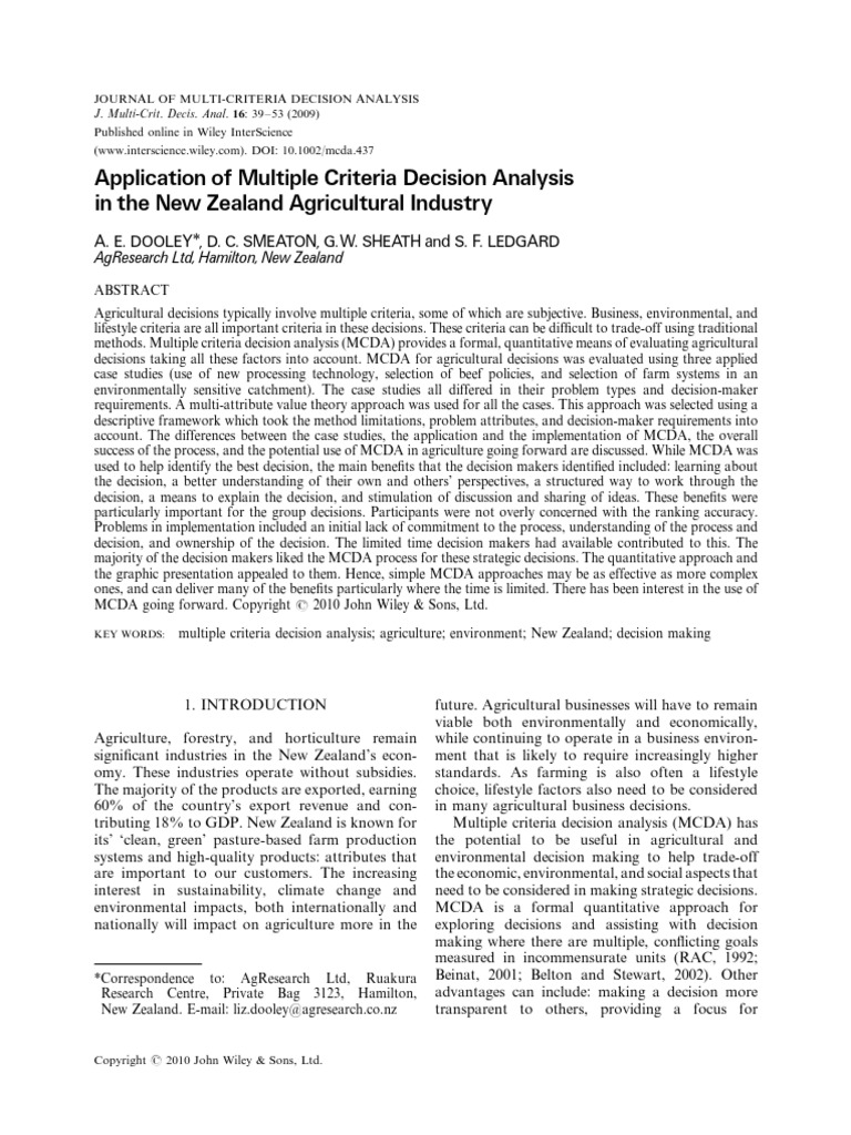 Dooley Et Al-2009-Journal of Multi-Criteria Decision Analysis | PDF | Decision Making | Case Study