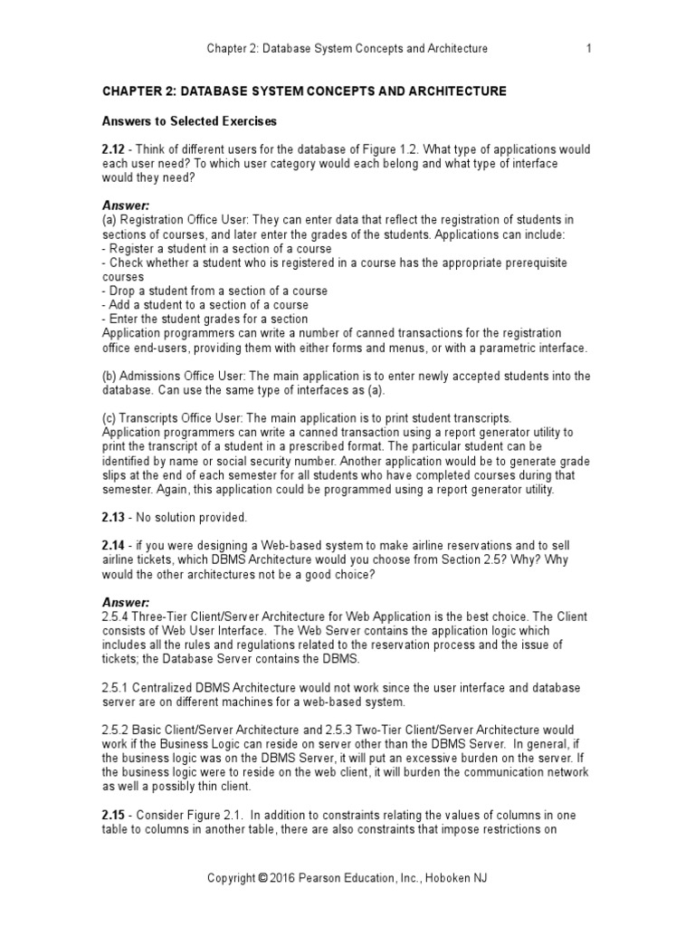 Fundamentals of Database Systems 7th Edition CHAPTER 2 Instructor Solutions Manual | PDF | Web ...