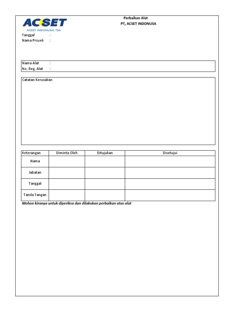 Format Checklist Macam Macam Alat | PDF
