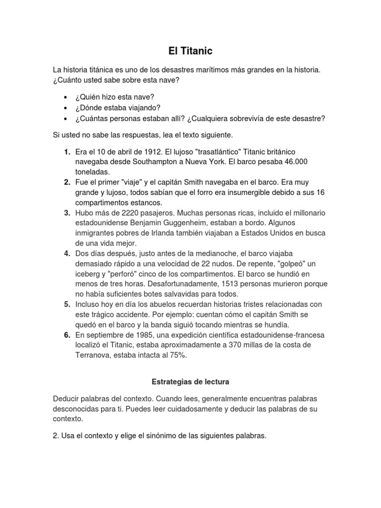 El Titanic | PDF | Rms Titanic | Barcos