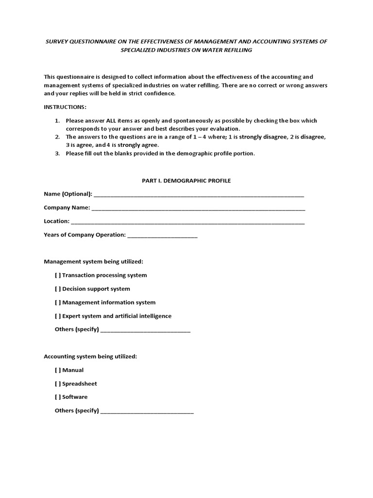 Survey Questionnaire On The Effectiveness of Management and Accounting ...