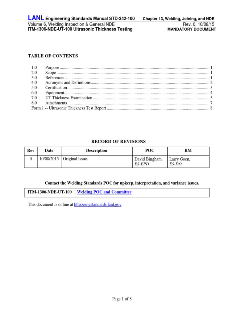 Engineering Standards Manual STD-342-100 ITM-1306-NDE-UT-100 Ultrasonic ...