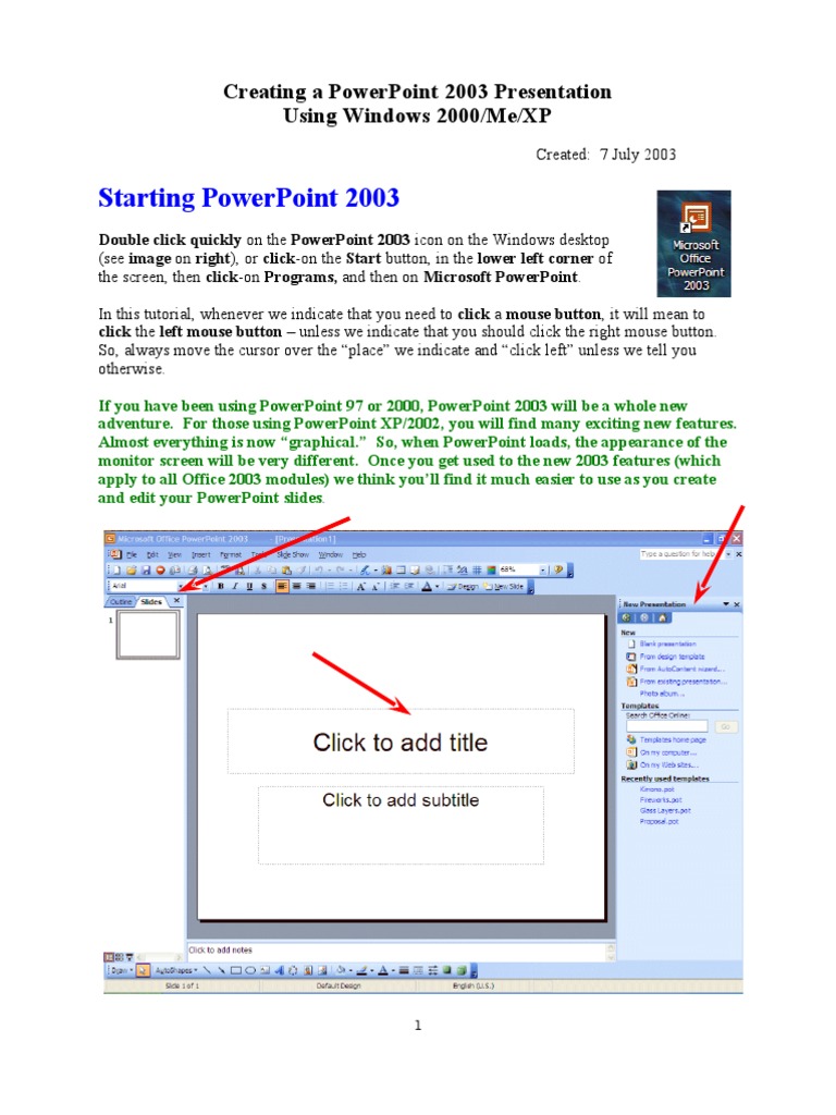 Starting Powerpoint 2003: Creating A Powerpoint 2003 Presentation Using ...