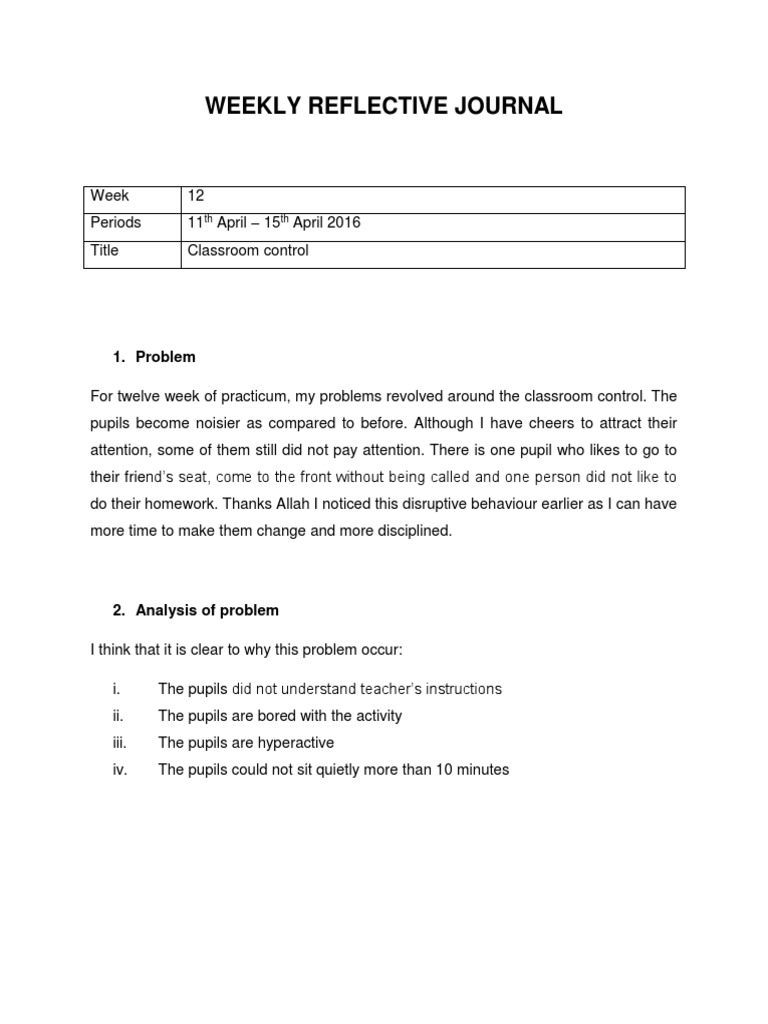 Weekly Reflective Journal: 1. Problem | PDF