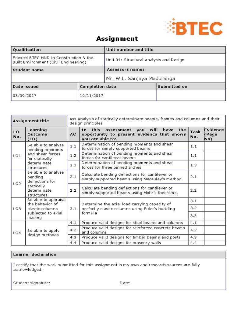 HND Structural Analysis and Design Assignment 2017.11.19 - Esoft ...