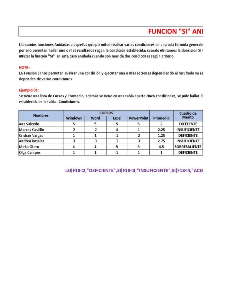 Función SI Anidada Y O Lógico.xlsx | PDF | Office Suites para Windows ...