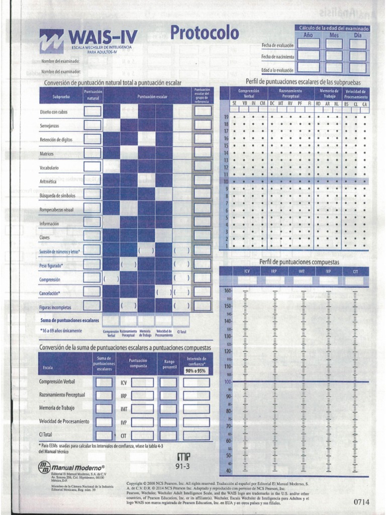 WAIS IV. Protocolo (Manual Moderno - México) PDF | PDF