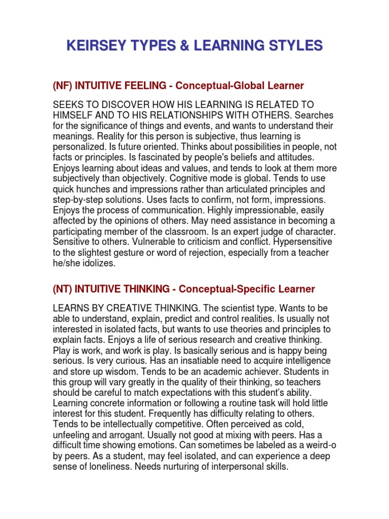 Keirsey Types | PDF | Intuition | Thought