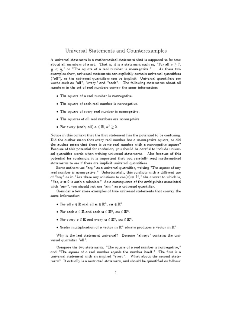 Universal Quantifiers | PDF | Real Number | Vector Space