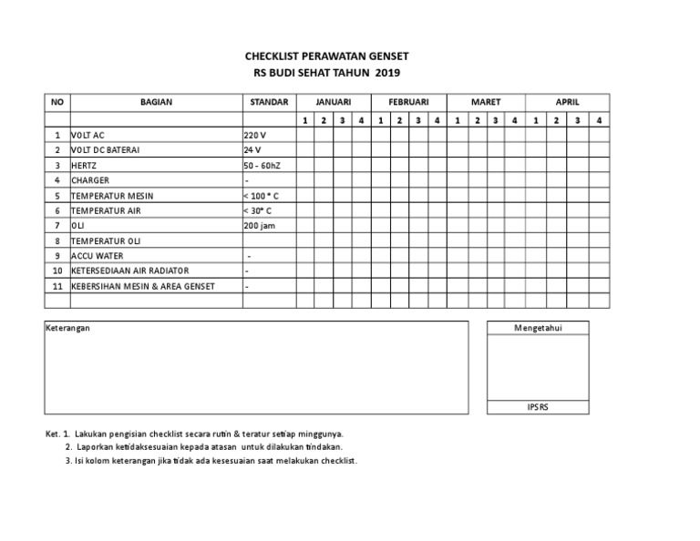 Checklist Perawatan Genset | PDF