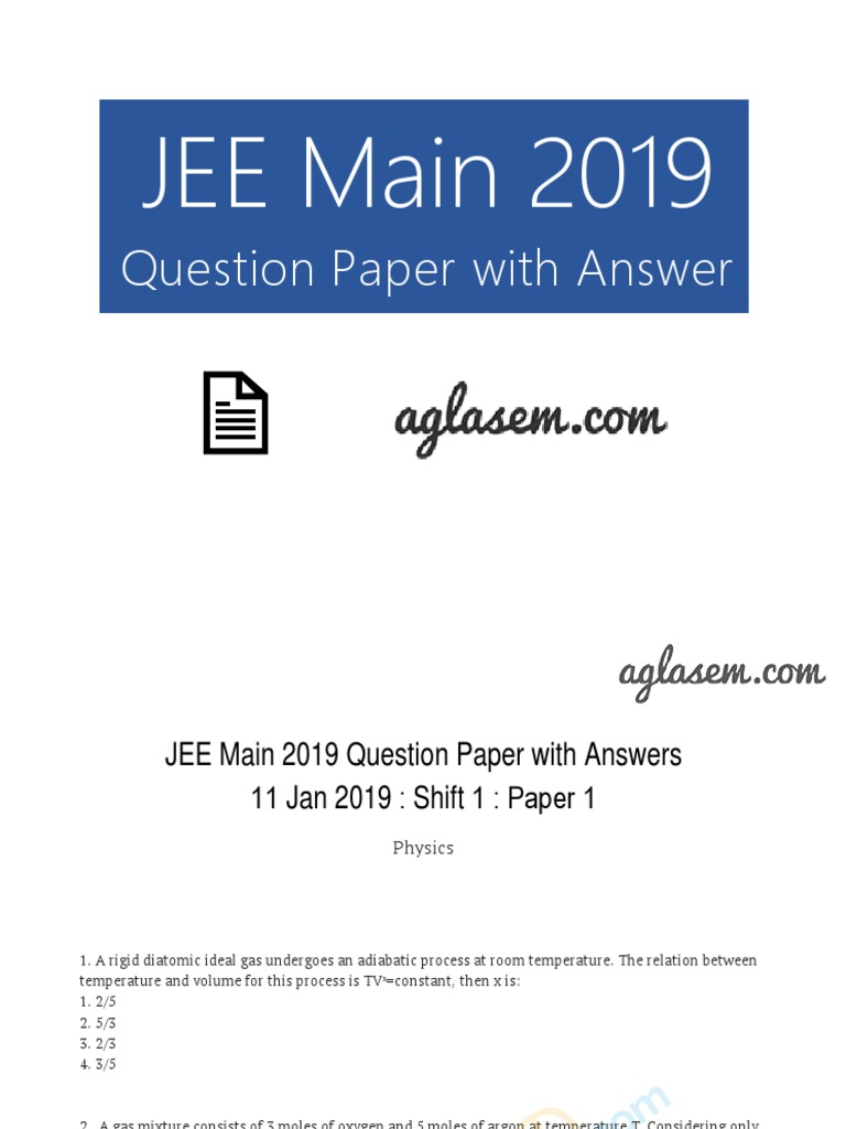 JEE Main 2019 Question Paper 11 Jan Shift 1 | PDF | Hydroxide ...