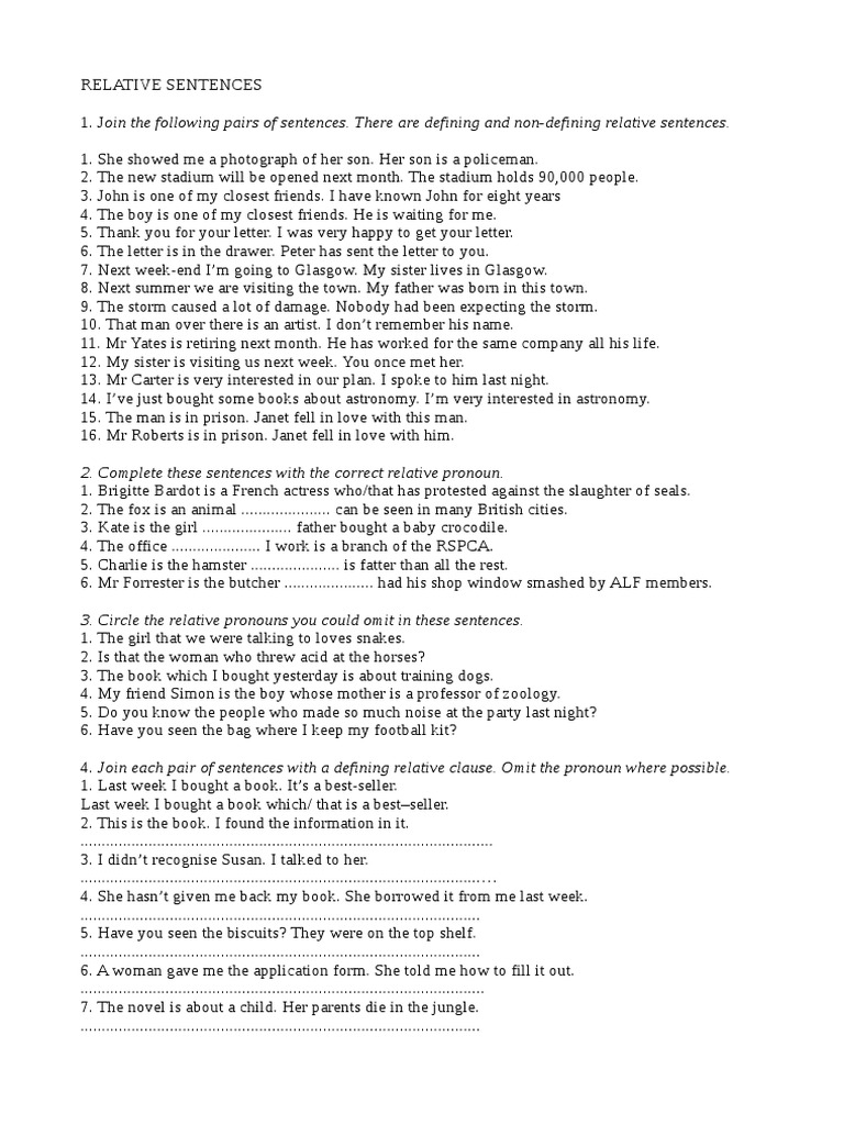 Relative Sentences Practice | PDF | Foreign Language Studies | Home ...