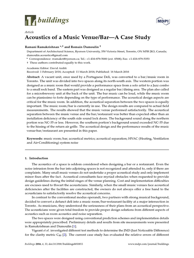 Acoustics of A Music VenueBar-A Case Study PDF | PDF | Wall | Acoustics