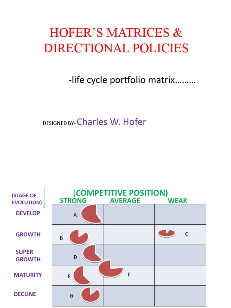 Hofer'S Matrices & Directional Policies: - Life Cycle Portfolio Matrix ...
