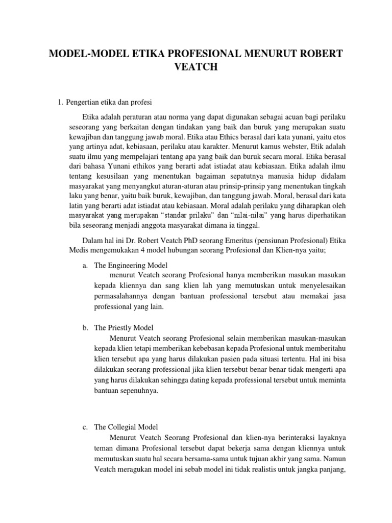 Model-Model Etika Profesional Menurut Robert Veatch | PDF