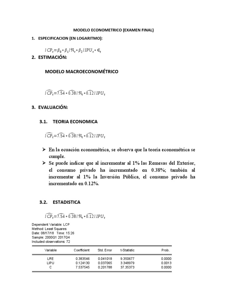 MODELO ECONOMETRICO (Examen Final) | Unduh gratis PDF | Econometría | Observación