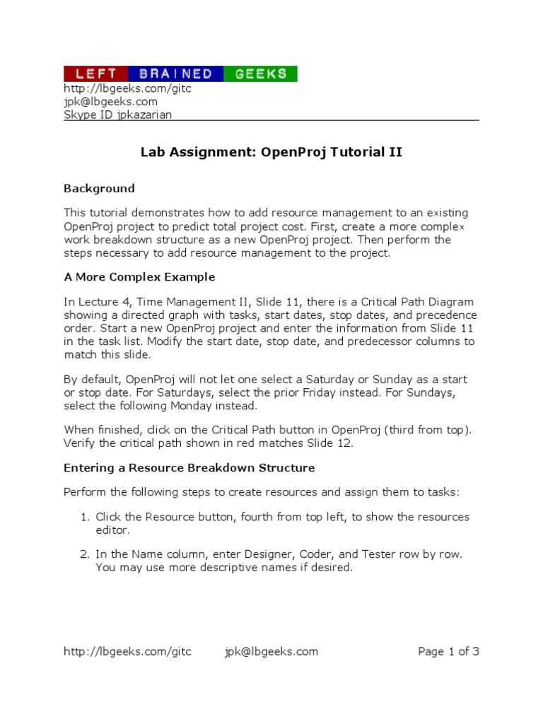 Lab Assignment: Openproj Tutorial Ii: Background | PDF | Overtime | Areas Of Computer Science